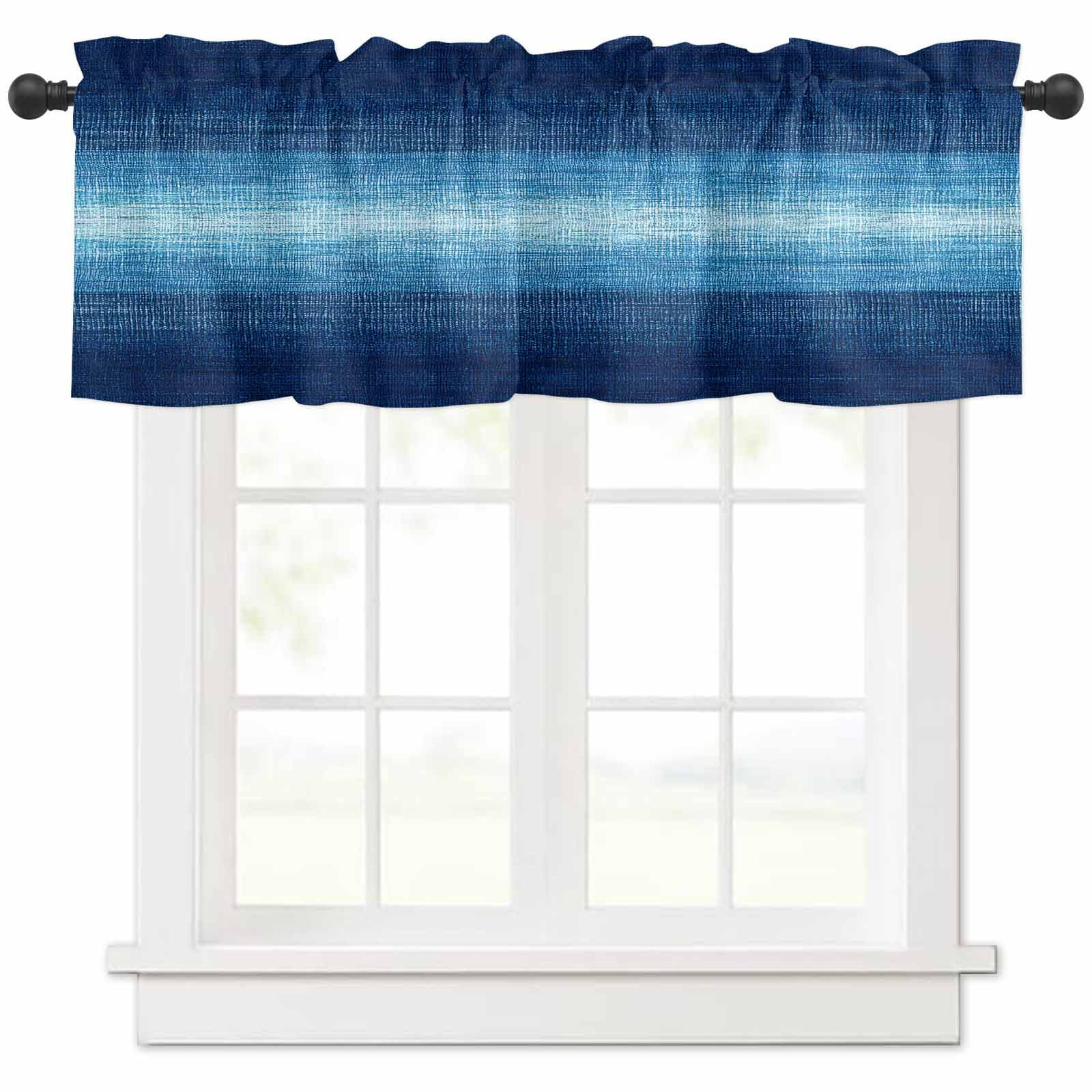 Hokiten Rod Pocket Curtain Valance, Blue Ombre Farmhouse Window Valance ...