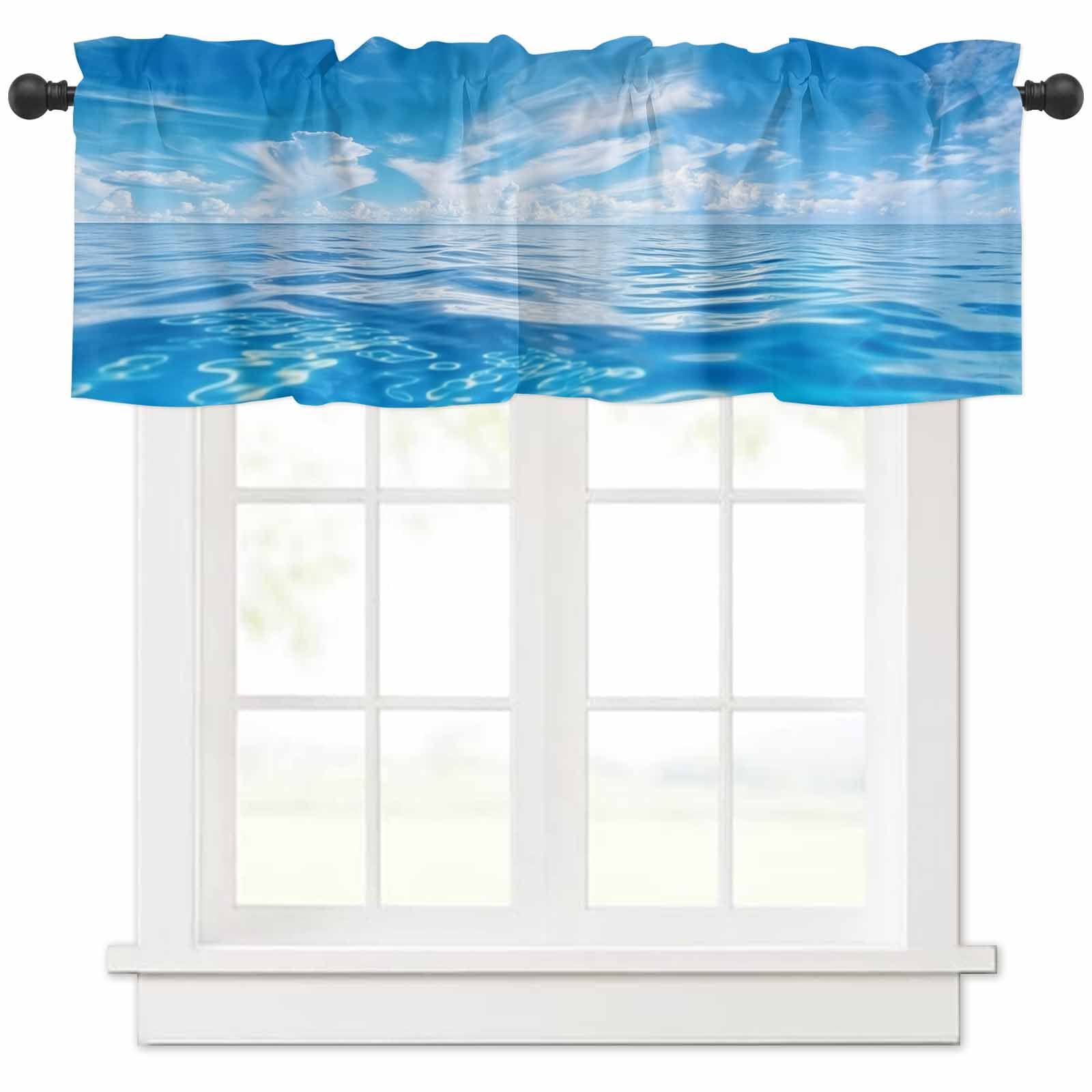 Hokiten Rod Pocket Curtain Valance, Blue Summer Beach Farmhouse Window ...