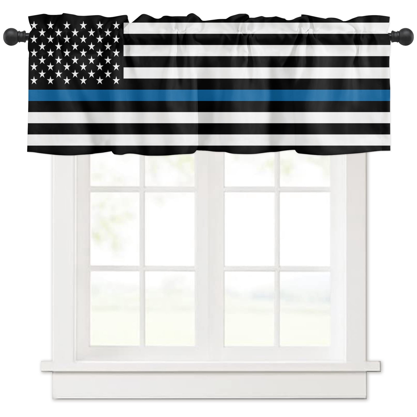 Hokiten Rod Pocket Curtain Valance, Blue White American Police Flag ...