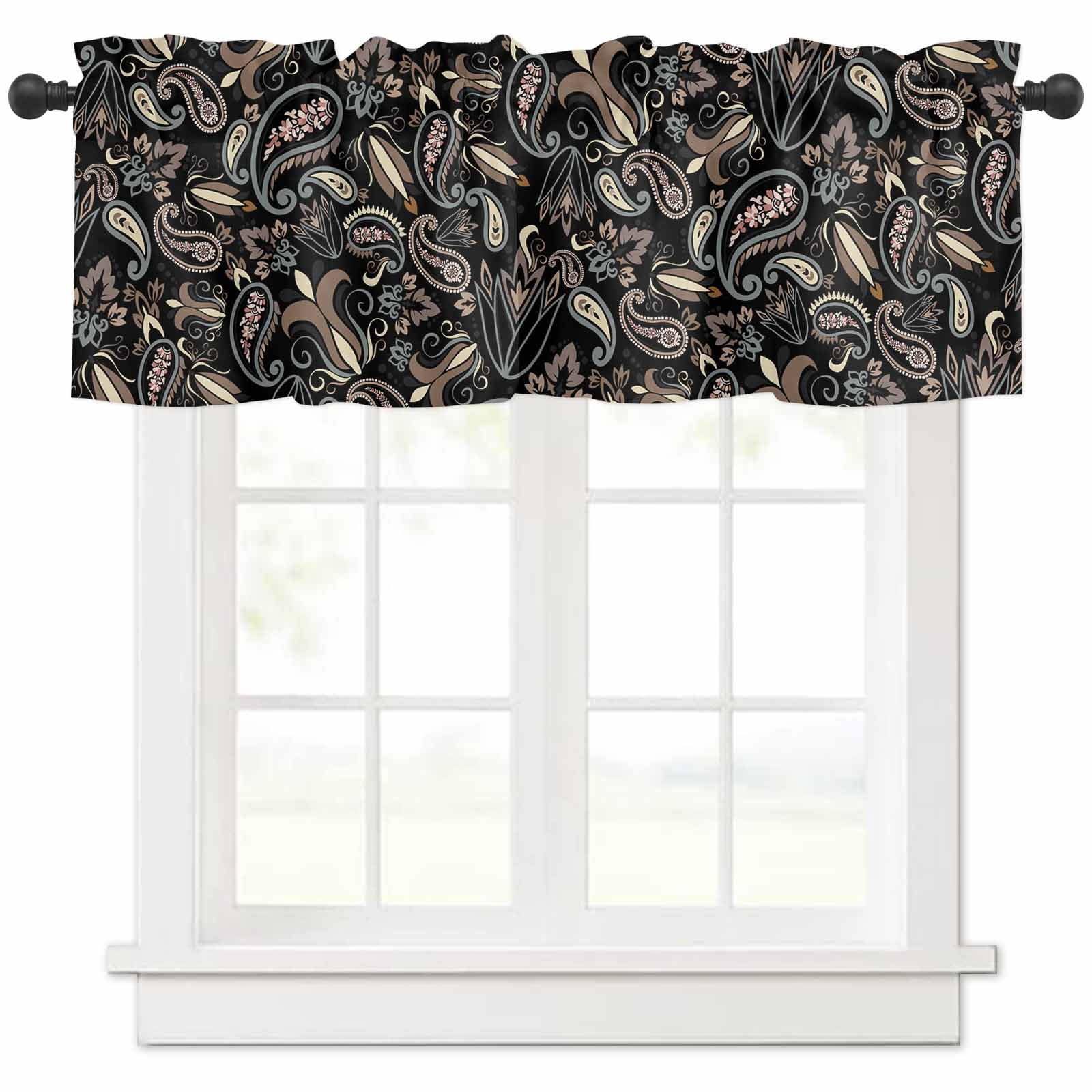 Hokiten Rod Pocket Curtain Valance, Boho Black Floral Farmhouse Window Valance for Living Room ...