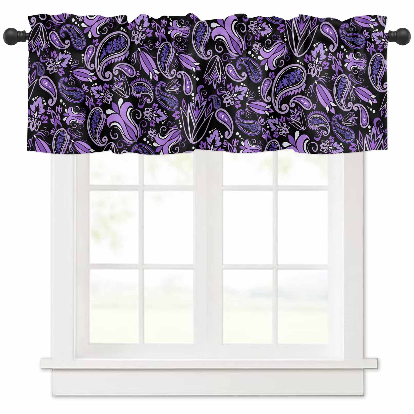 Hokiten Rod Pocket Curtain Valance, Boho Purple Floral Farmhouse Window ...