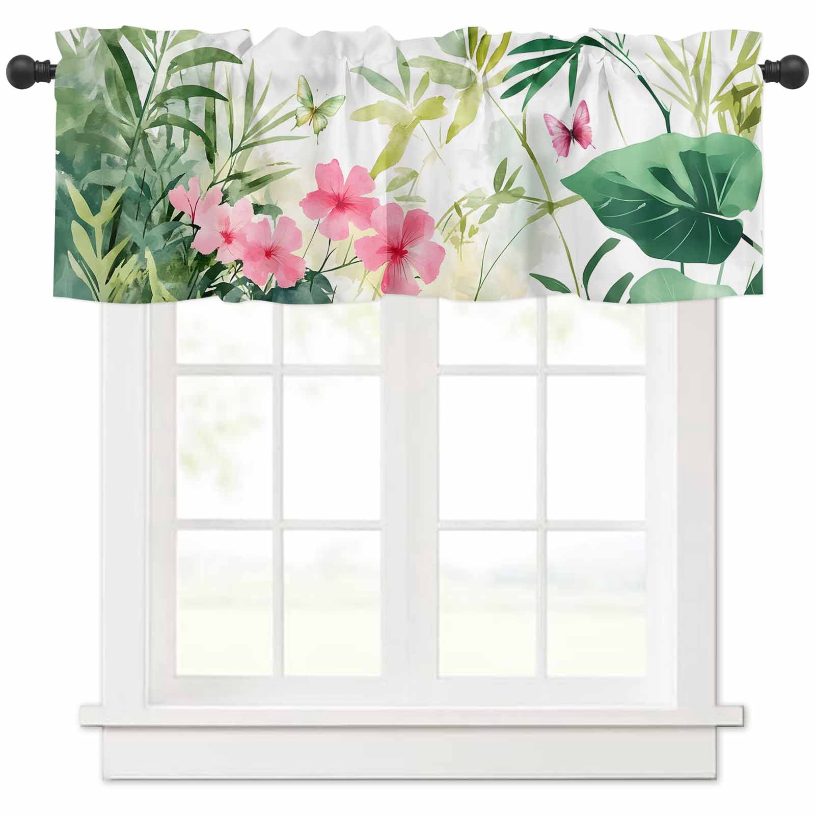 Hokiten Rod Pocket Curtain Valance, Botanical Flowers Farmhouse Window ...