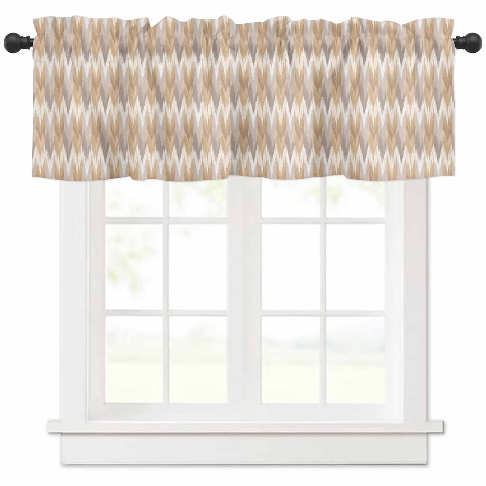 Hokiten Rod Pocket Curtain Valance, Brown Grey Geometric Farmhouse ...