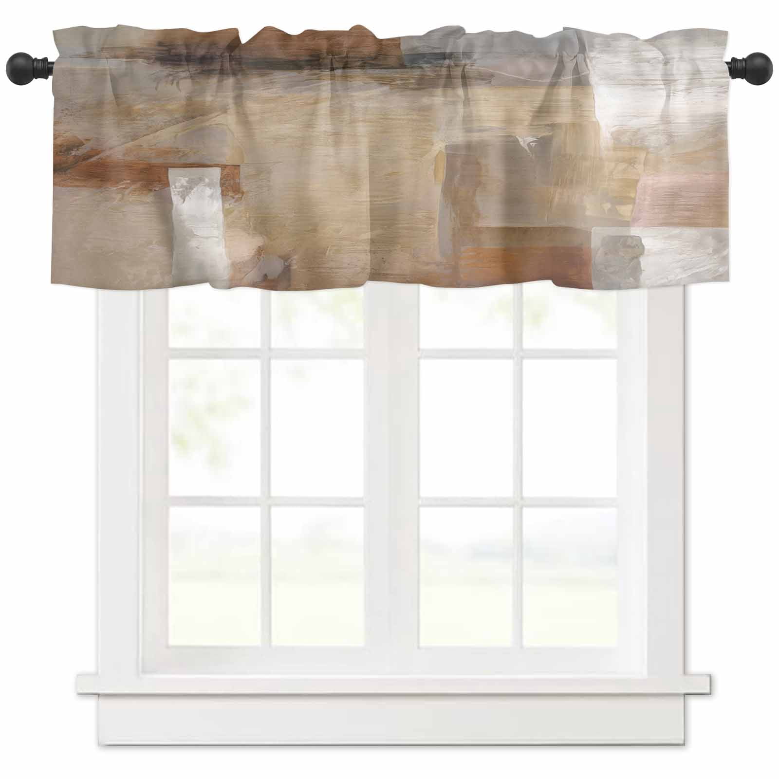 Hokiten Rod Pocket Curtain Valance, Brown Painting Farmhouse Window ...