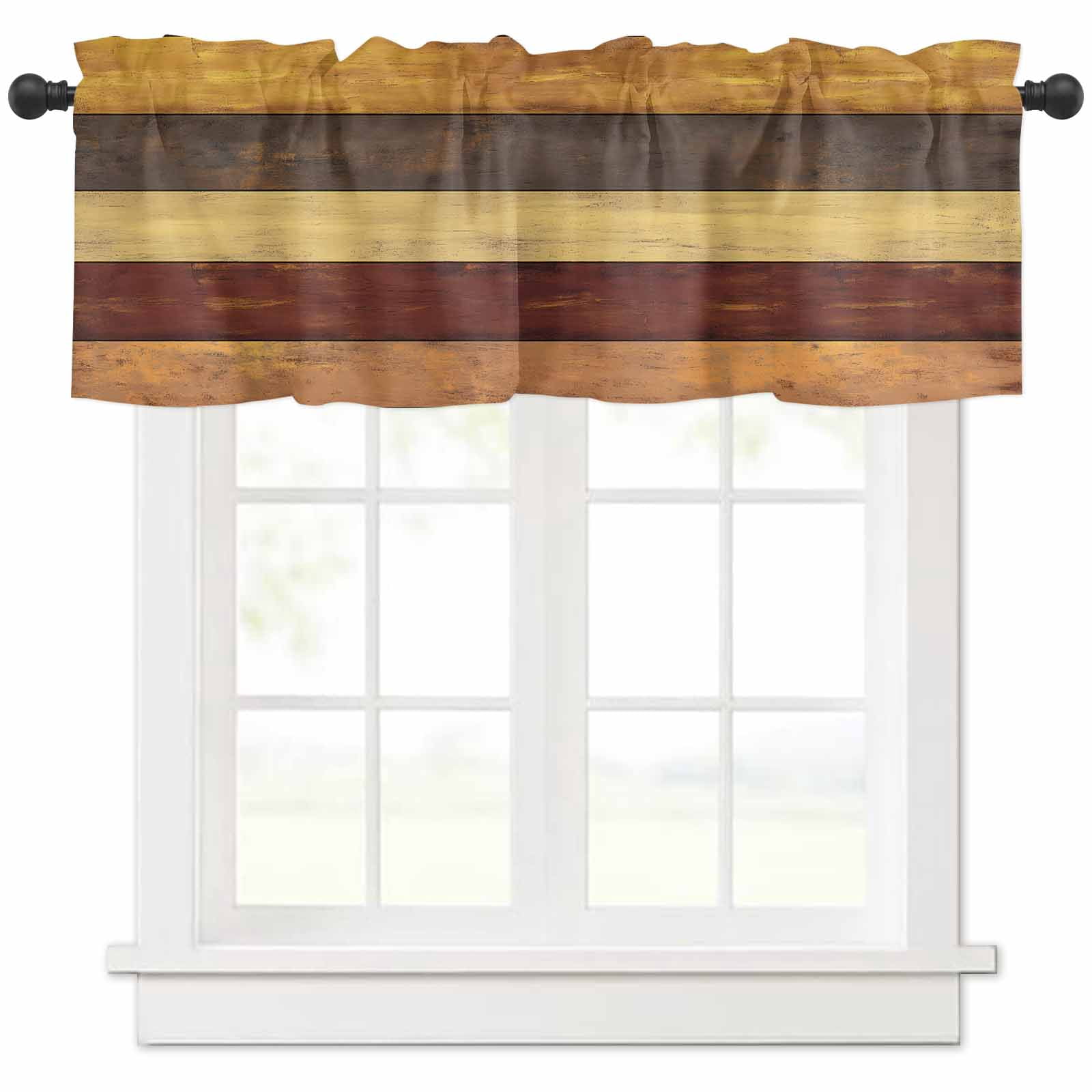 Hokiten Rod Pocket Curtain Valance, Brown Red Grey Farmhouse Farmhouse ...