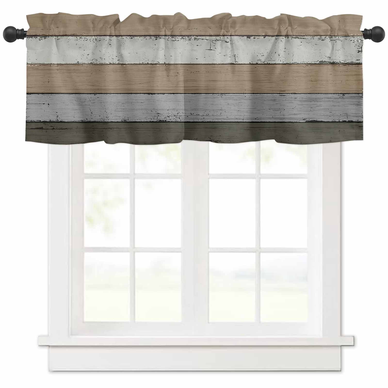 Hokiten Rod Pocket Curtain Valance, Brown Wood Grain Farmhouse Window ...