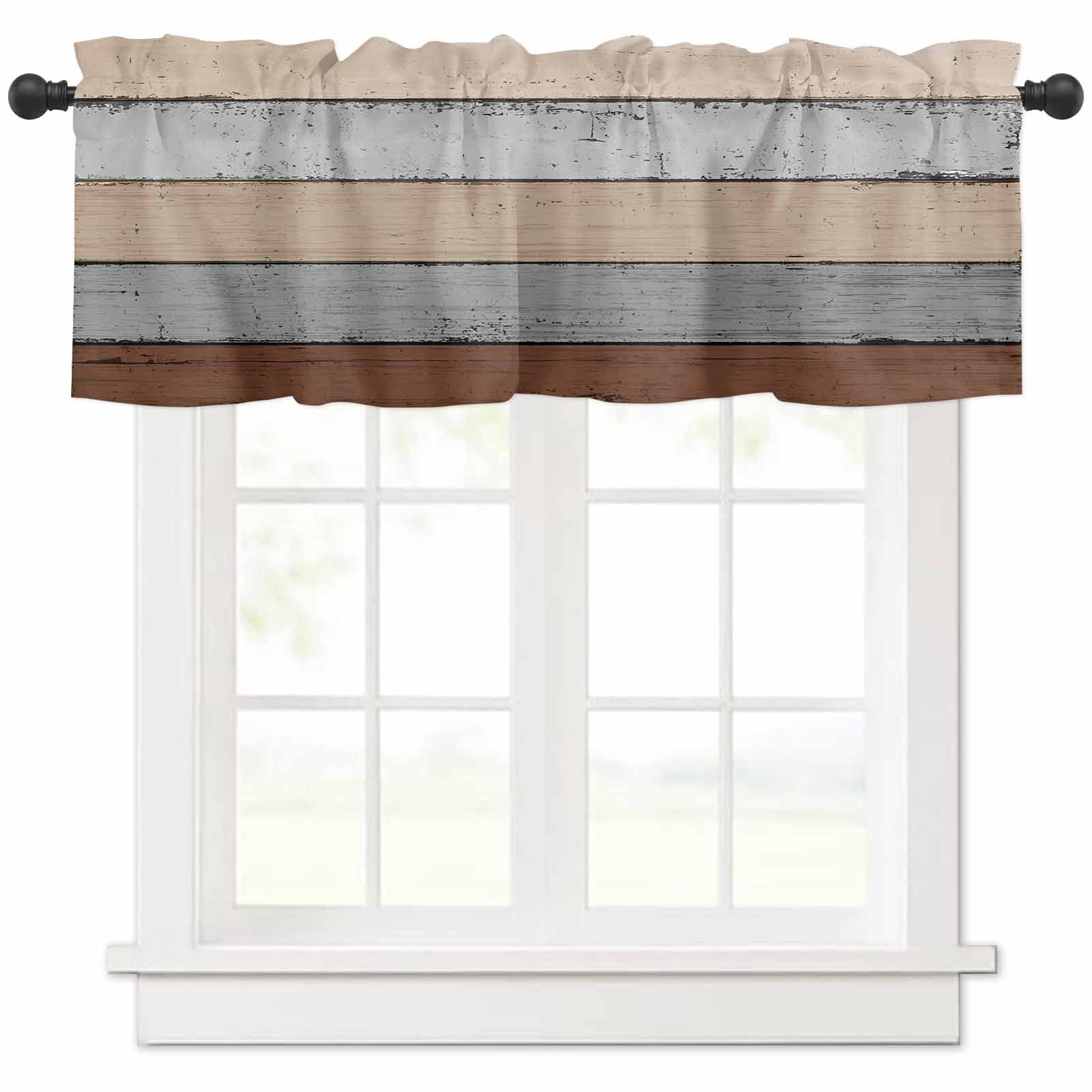 Hokiten Rod Pocket Curtain Valance, Brown Wooden Farmhouse Window ...