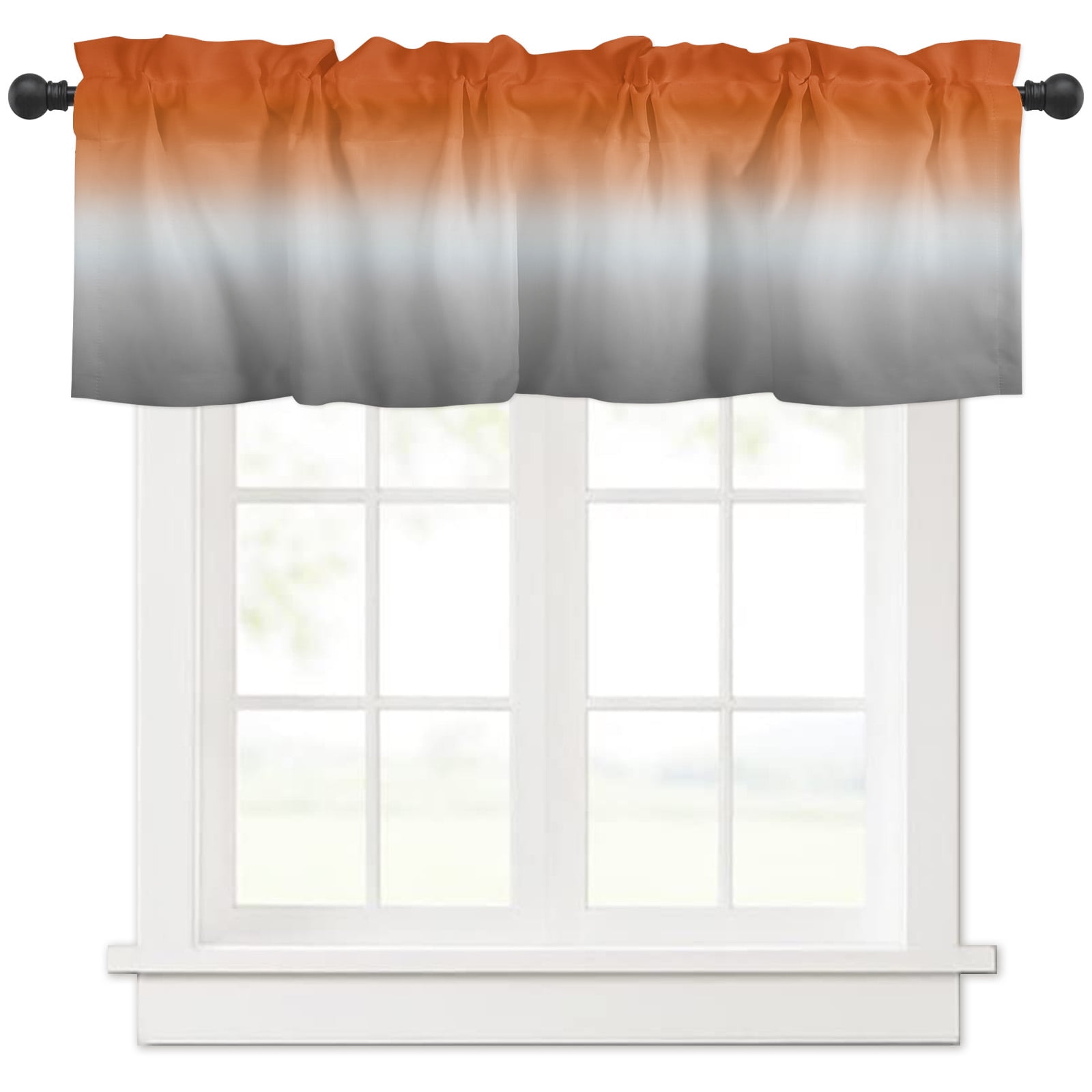 Hokiten Rod Pocket Curtain Valance, Burnt Orange Gray Ombre Farmhouse ...