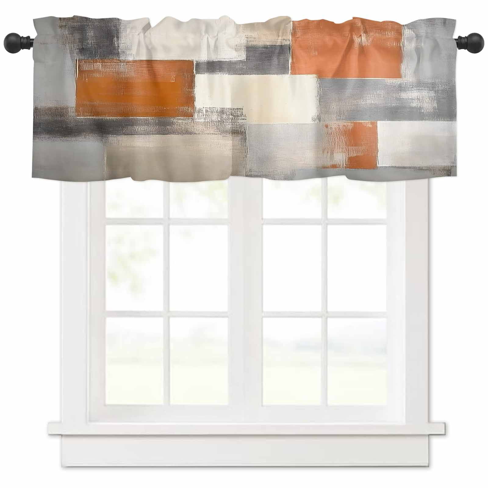 Hokiten Rod Pocket Curtain Valance, Burnt Orange Grey Farmhouse Window ...