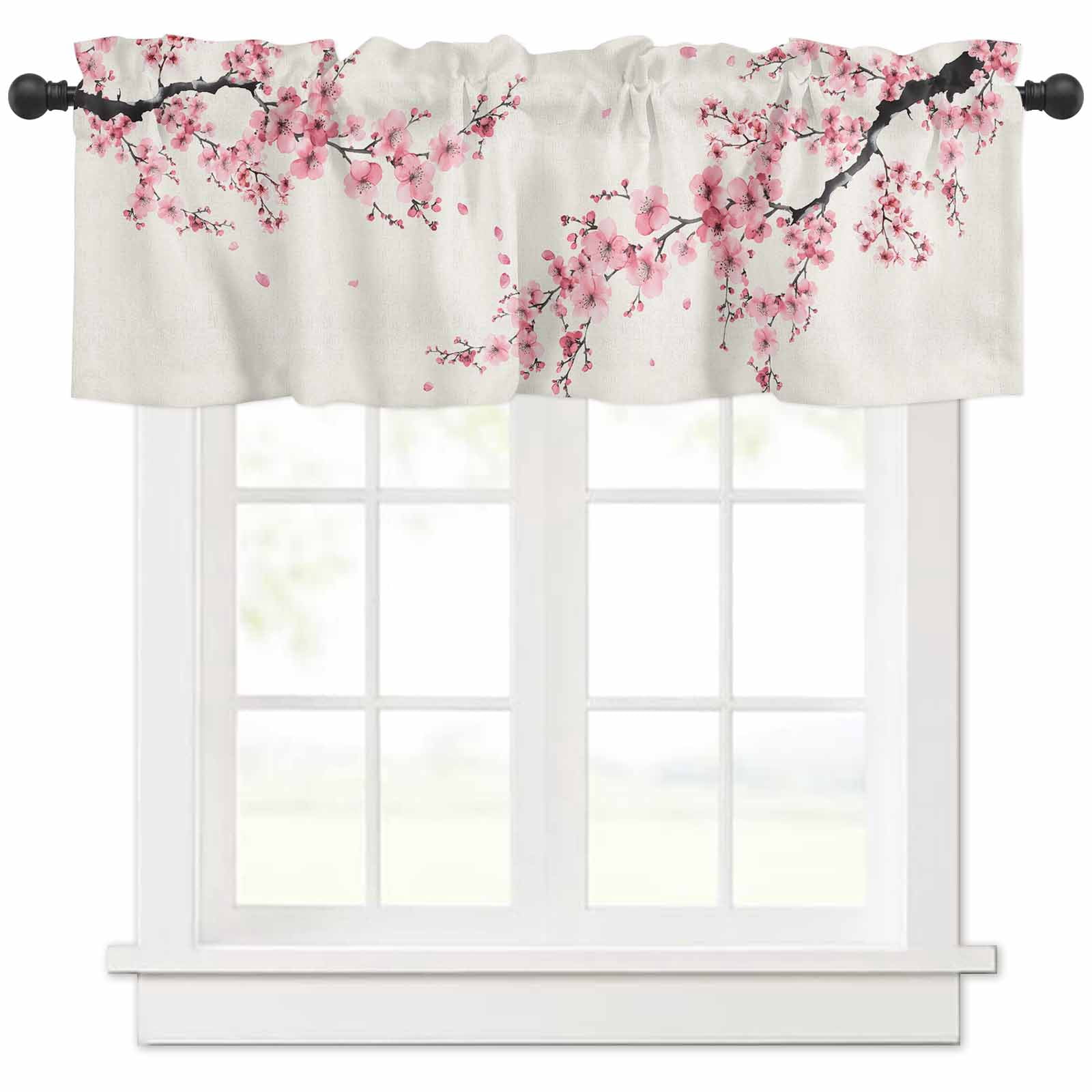Hokiten Rod Pocket Curtain Valance, Cherry Blossoms Farmhouse Window ...