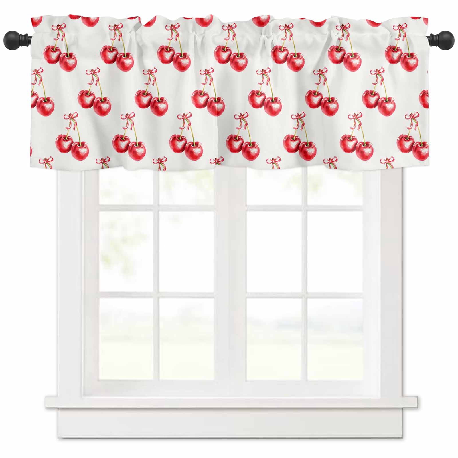 Hokiten Rod Pocket Curtain Valance, Cherry Farmhouse Farmhouse Window ...