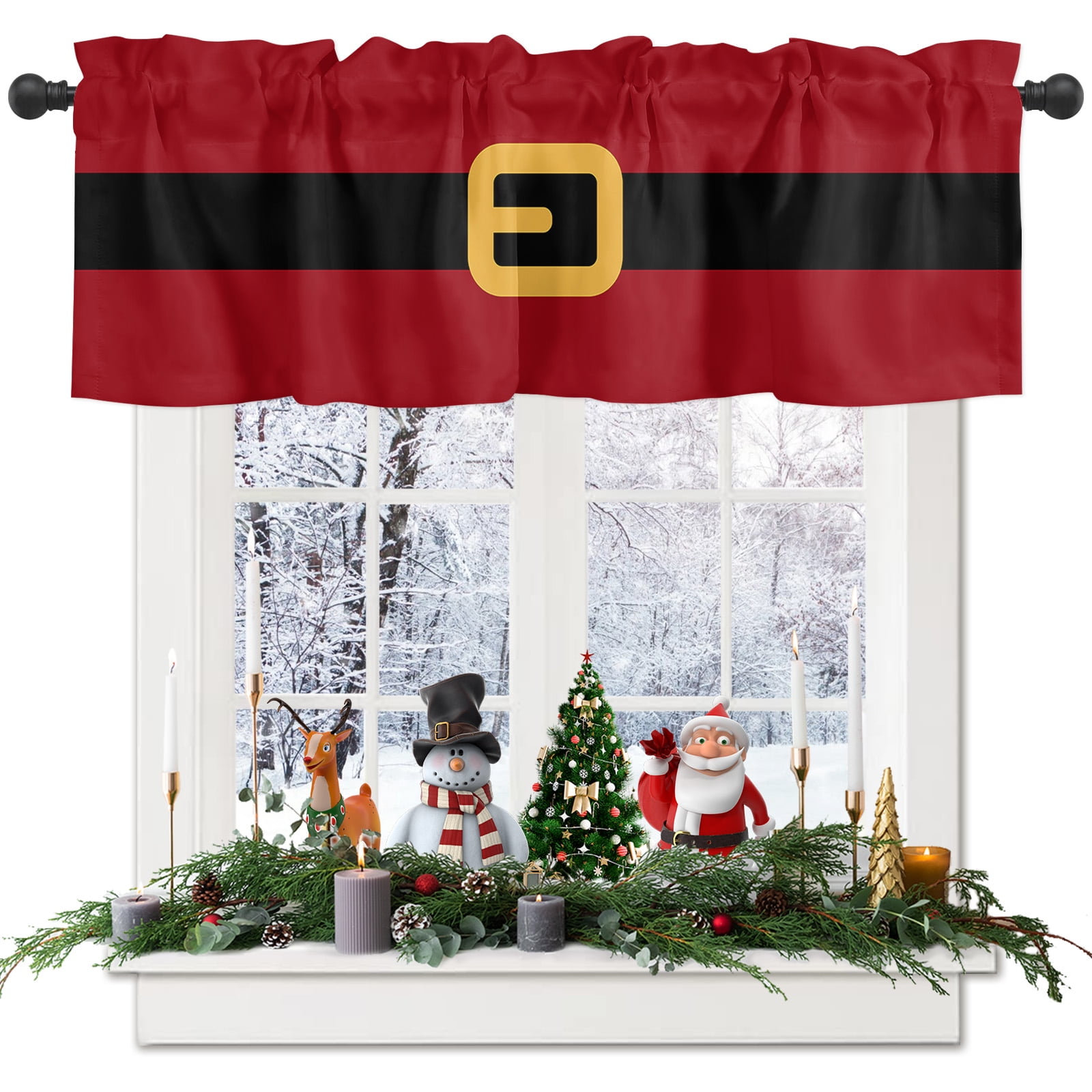 Hokiten Rod Pocket Curtain Valance, Christmas Santa Farmhouse Window ...