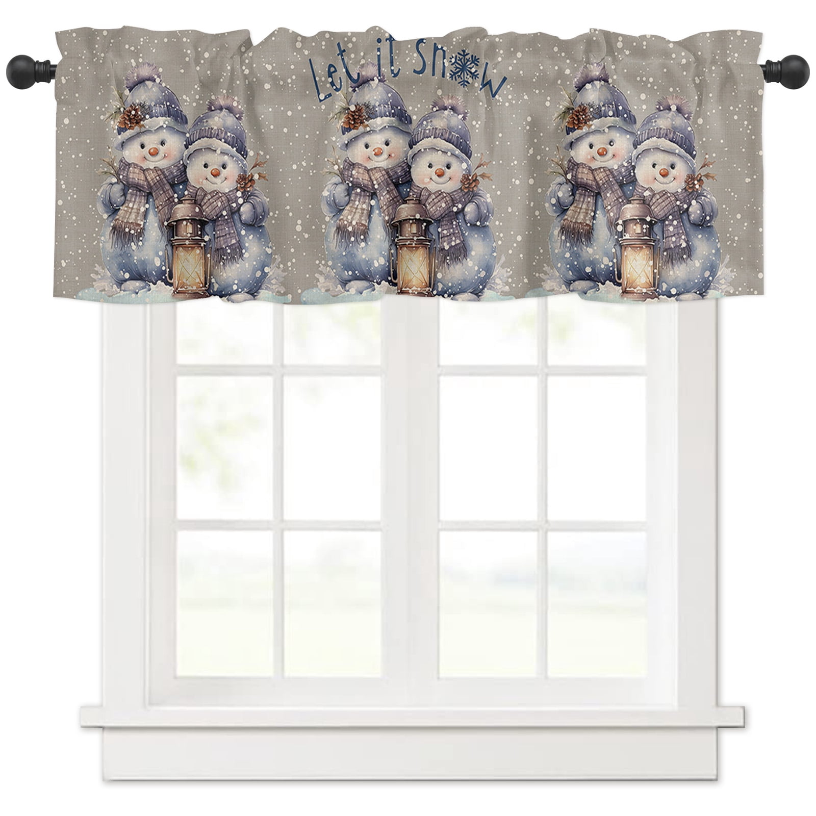 Hokiten Rod Pocket Curtain Valance, Christmas Snowman Farmhouse Window ...