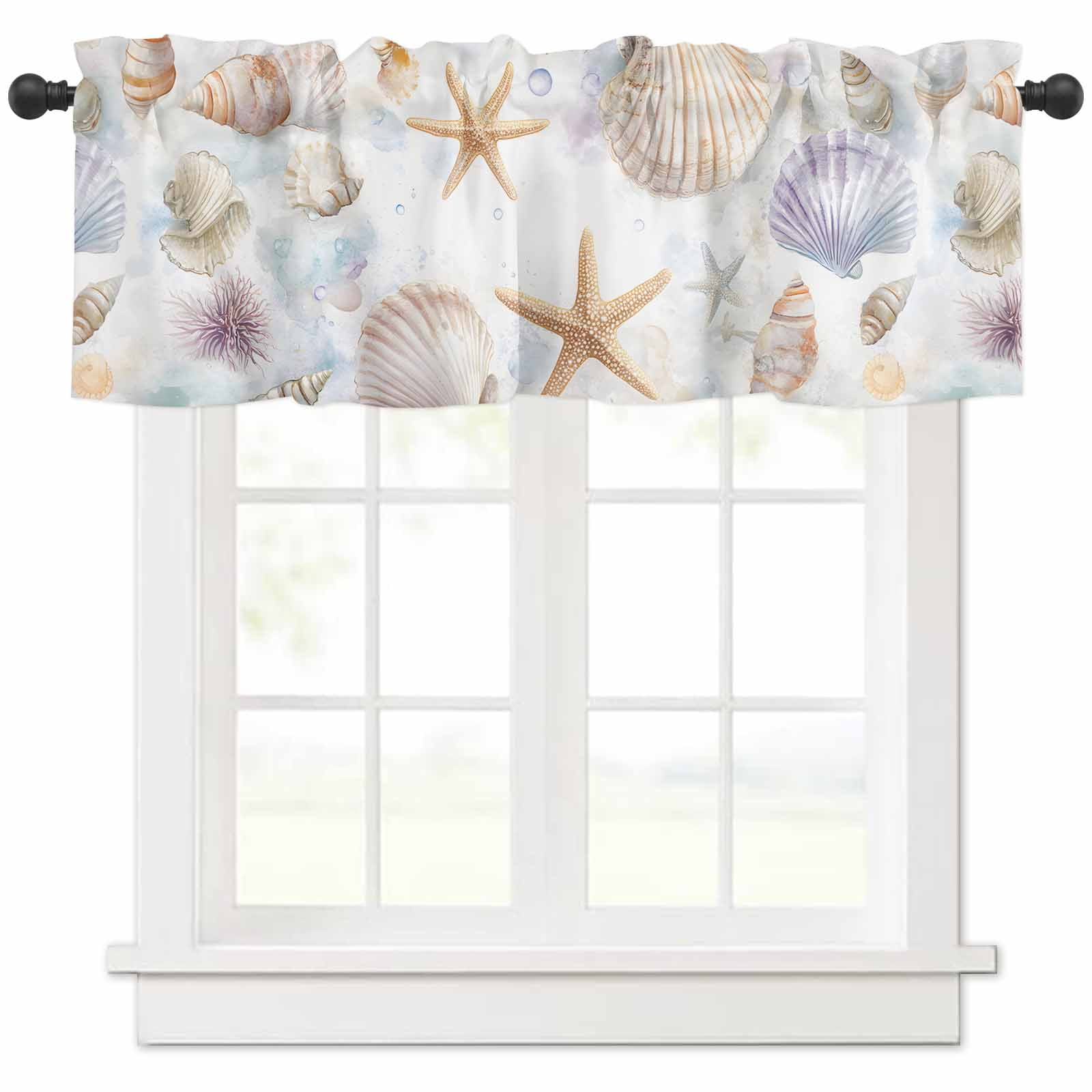 Hokiten Rod Pocket Curtain Valance, Coastal Shell Conch Farmhouse ...