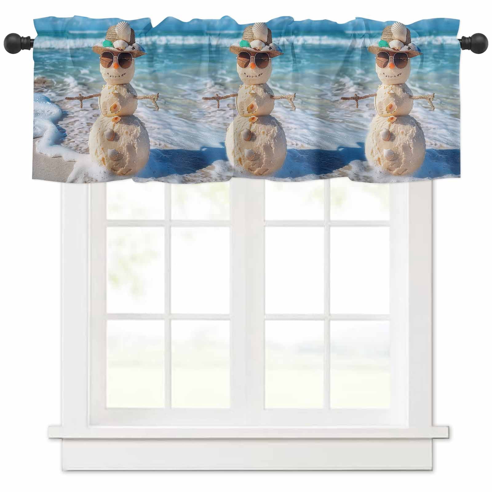 Hokiten Rod Pocket Curtain Valance, Coastal Snowman Christmas Farmhouse ...
