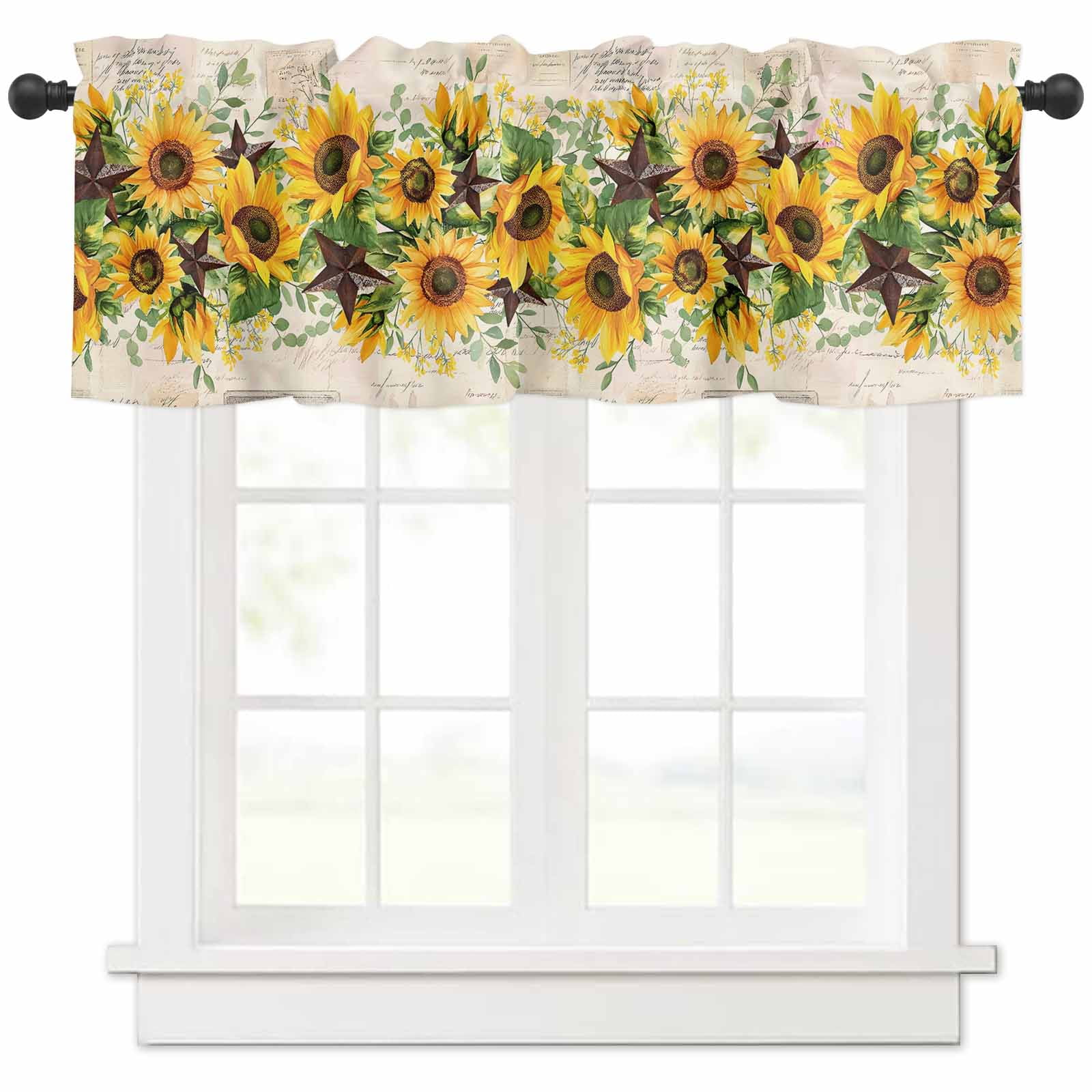 Hokiten Rod Pocket Curtain Valance, Country Star Sunflower Farmhouse ...