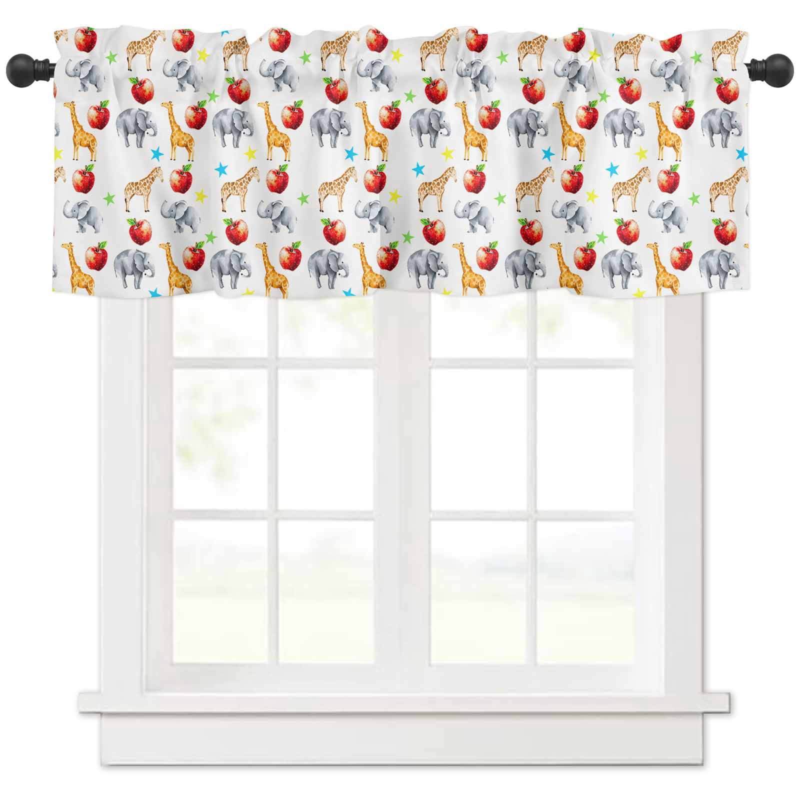 Hokiten Rod Pocket Curtain Valance, Cute Giraffe Elephant Farmhouse ...