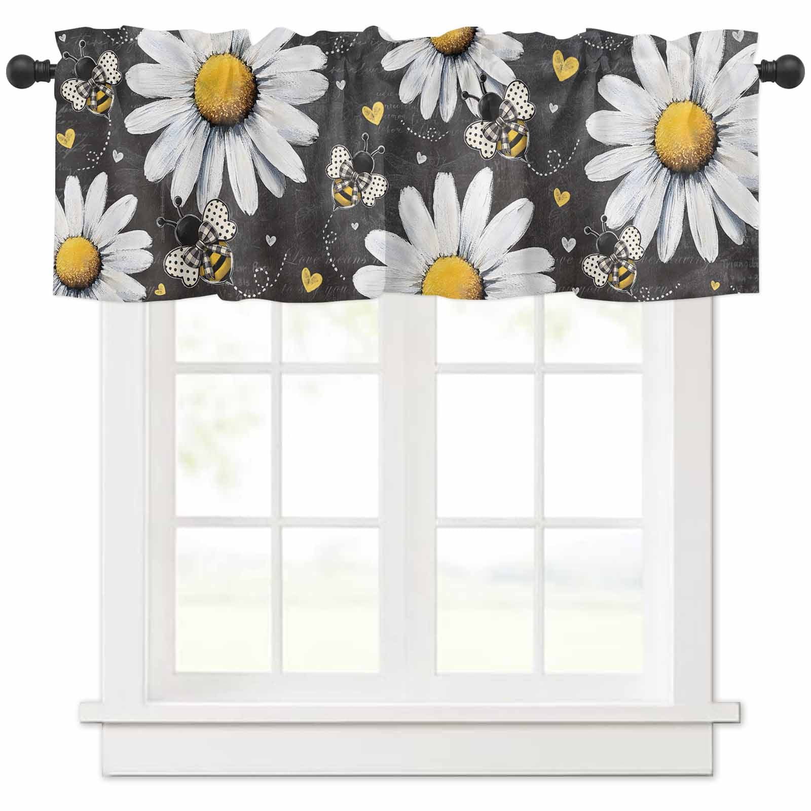 Hokiten Rod Pocket Curtain Valance, Daisy Bee Farmhouse Window Valance ...