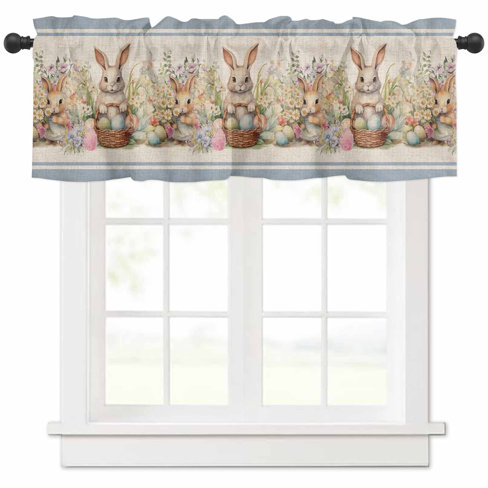 Hokiten Rod Pocket Curtain Valance, Easter Bunny Blue, Farmhouse Window ...