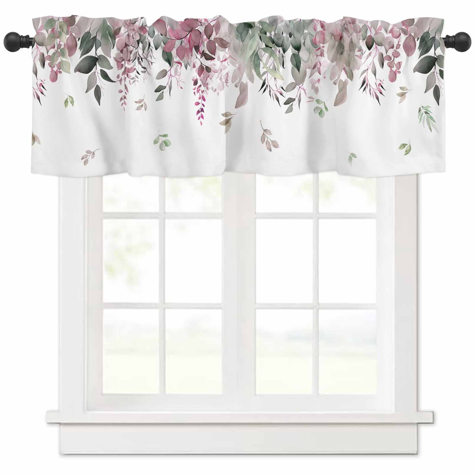 Hokiten Rod Pocket Curtain Valance, Eucalyptus, Farmhouse Window ...