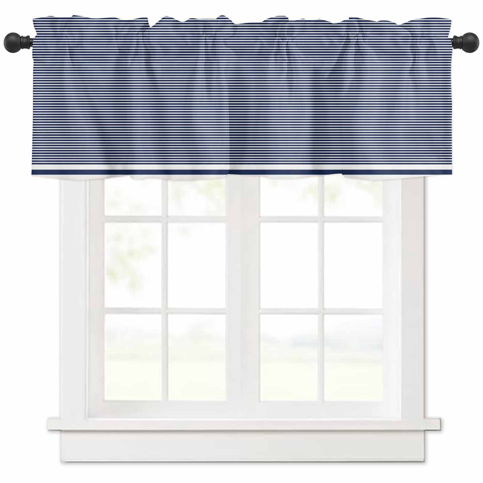 Hokiten Rod Pocket Curtain Valance, Farmhouse Navy Blue White Striped ...