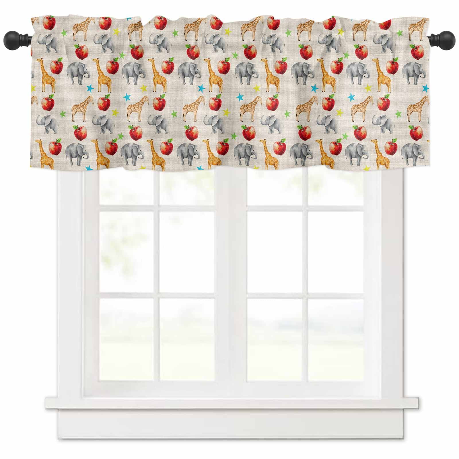 Hokiten Rod Pocket Curtain Valance, Giraffe Elephant Farmhouse Window ...