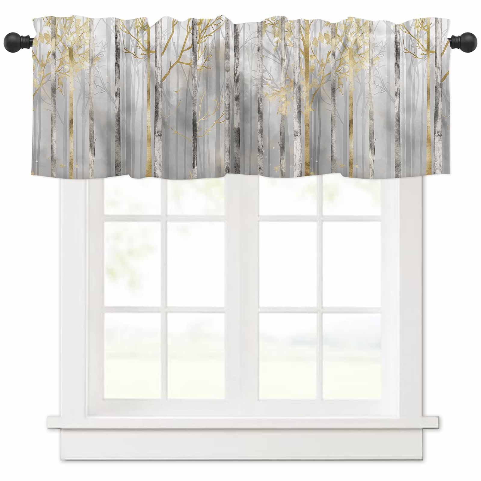 Hokiten Rod Pocket Curtain Valance, Golden Grey Tree Farmhouse Window ...