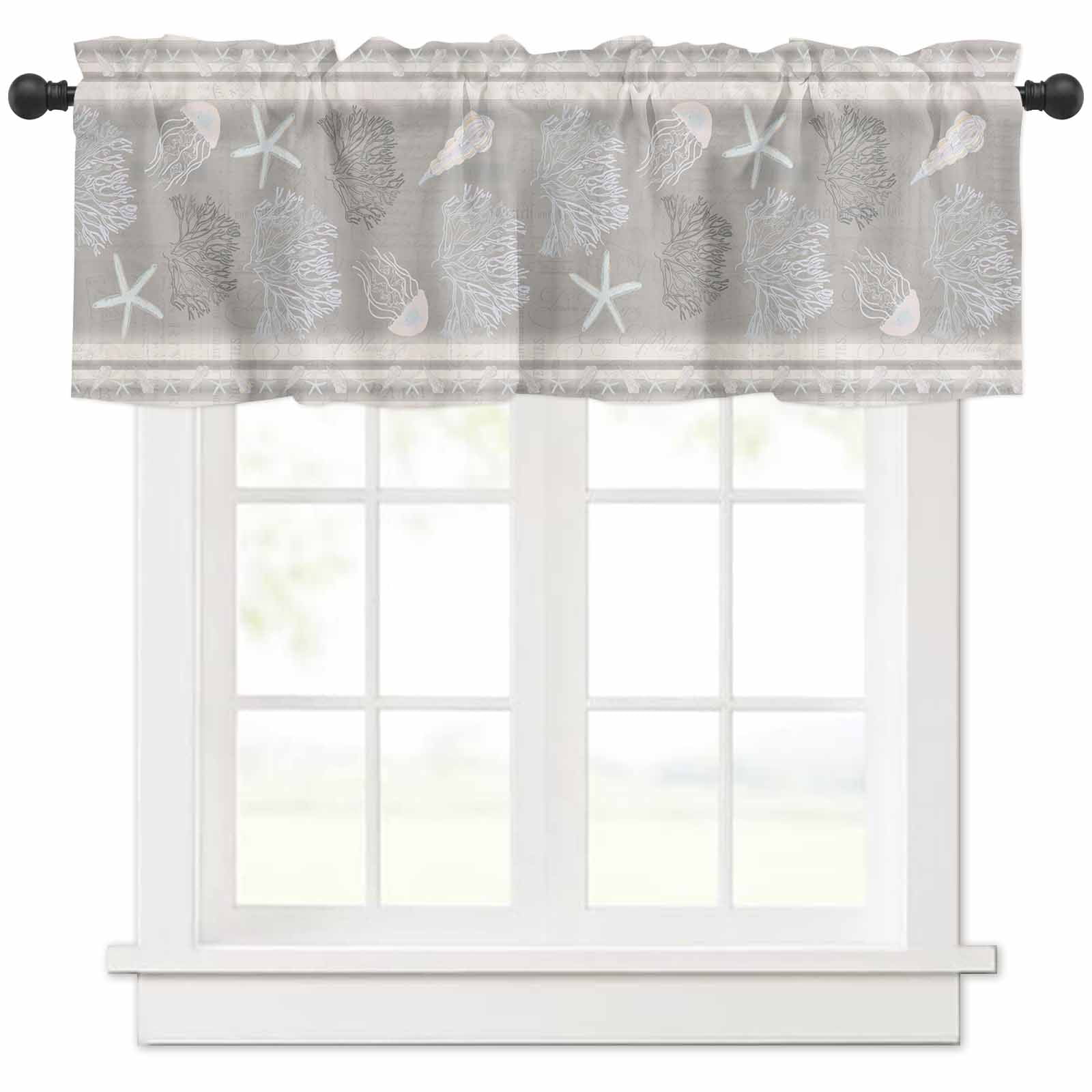 Hokiten Rod Pocket Curtain Valance, Gray Coastal Farmhouse Window ...