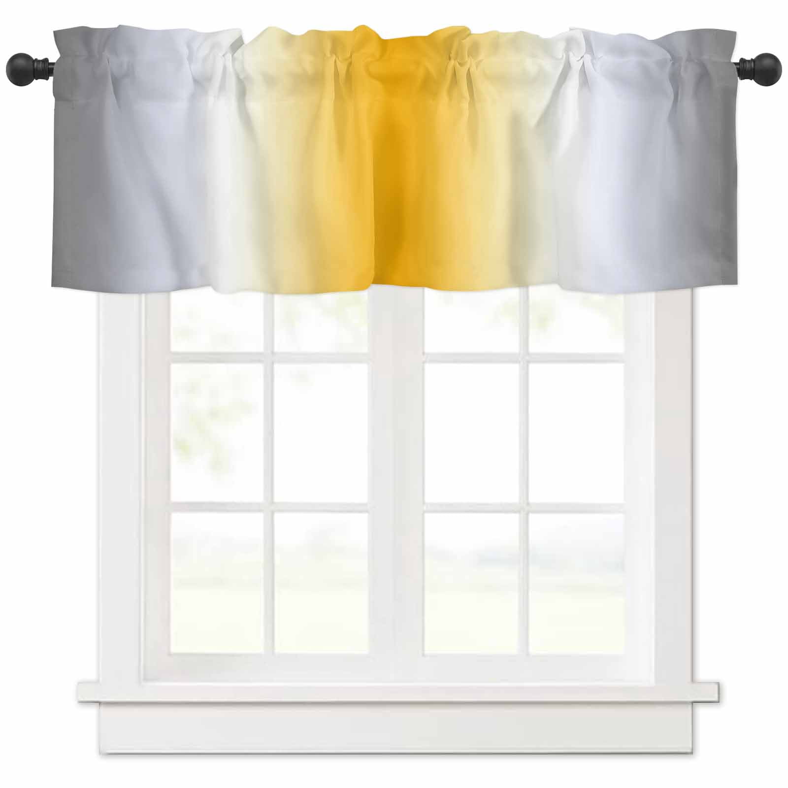 Hokiten Rod Pocket Curtain Valance, Gray Yellow Farmhouse Window ...