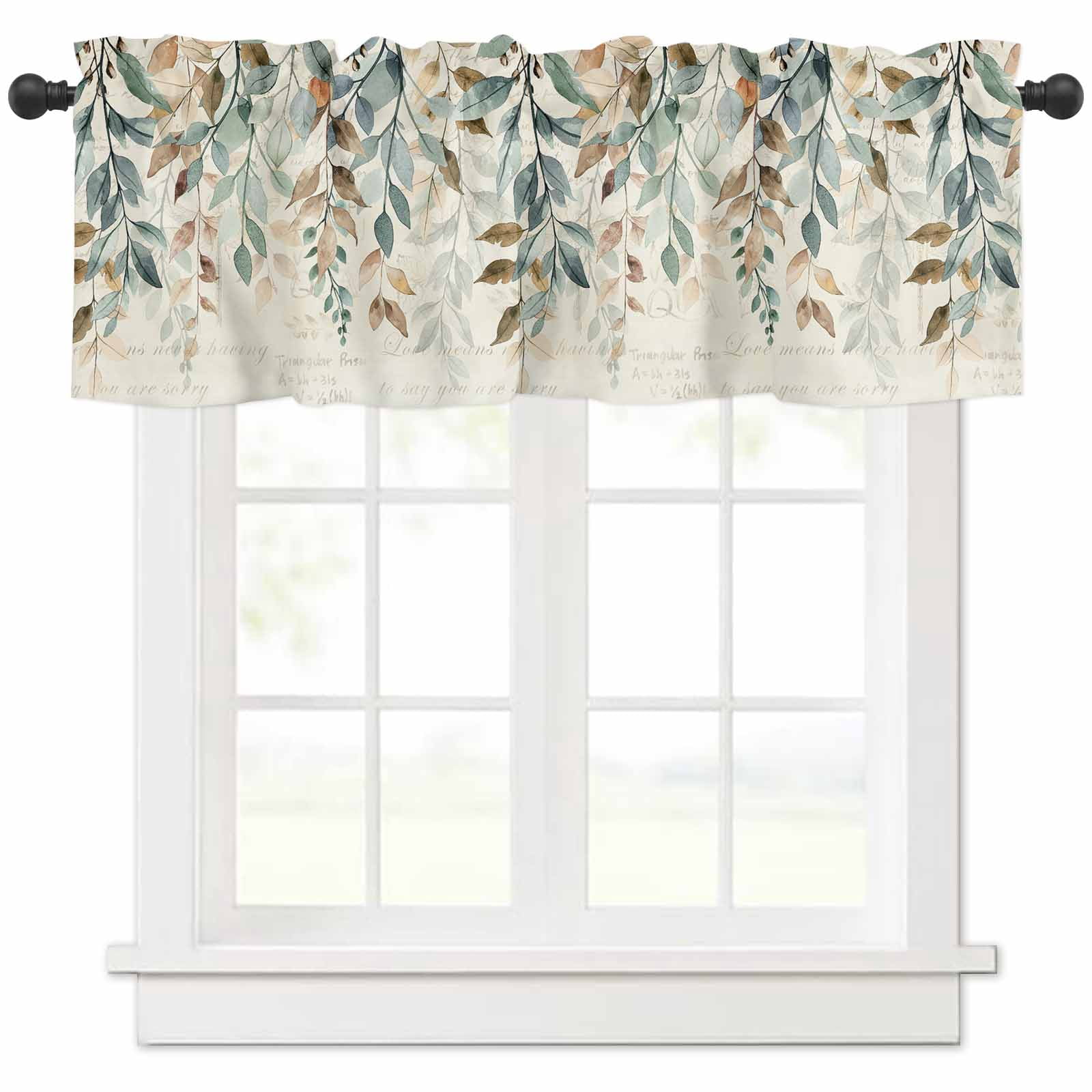 Hokiten Rod Pocket Curtain Valance, Green Brown Botanical Farmhouse ...