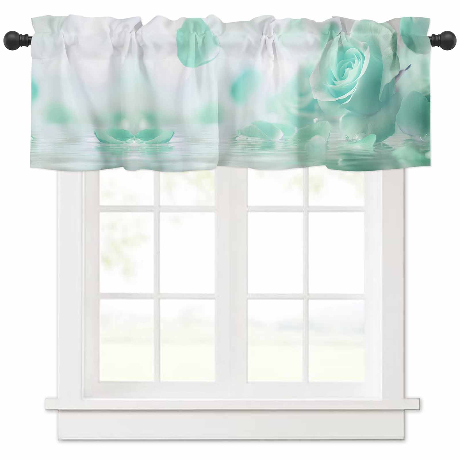 Hokiten Rod Pocket Curtain Valance, Green Rose Fantasy Farmhouse Window ...