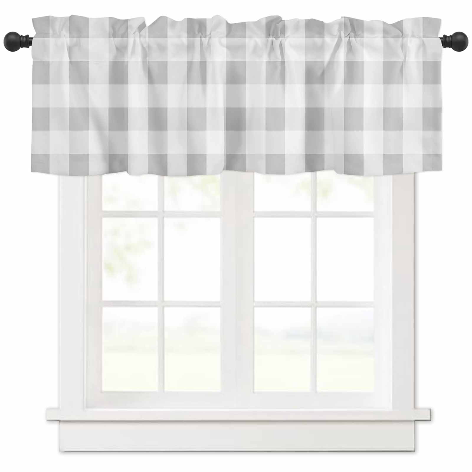 Hokiten Rod Pocket Curtain Valance, Grey Plaid Farmhouse Window Valance ...