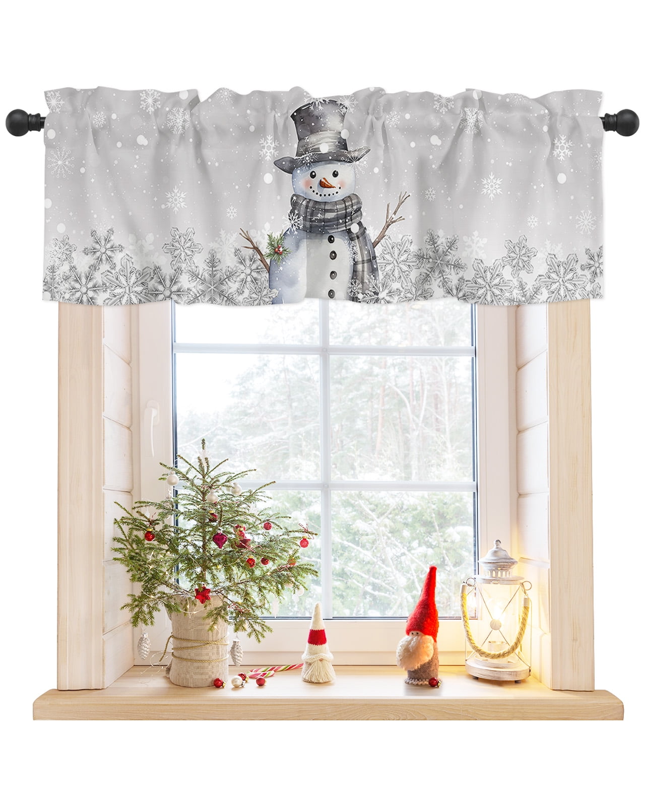Hokiten Rod Pocket Curtain Valance, Grey Snowman Christmas Farmhouse ...
