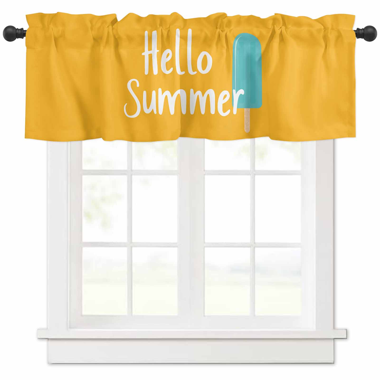 Hokiten Rod Pocket Curtain Valance, Hello Summer Farmhouse Window ...