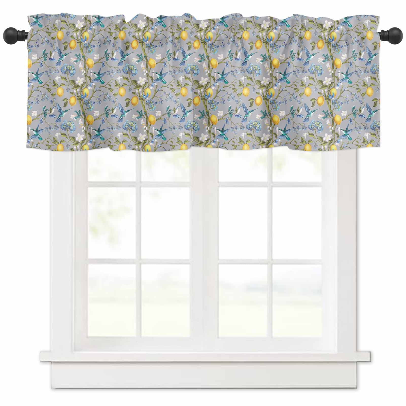 Hokiten Rod Pocket Curtain Valance, Lemon Tree Birds Farmhouse Window ...