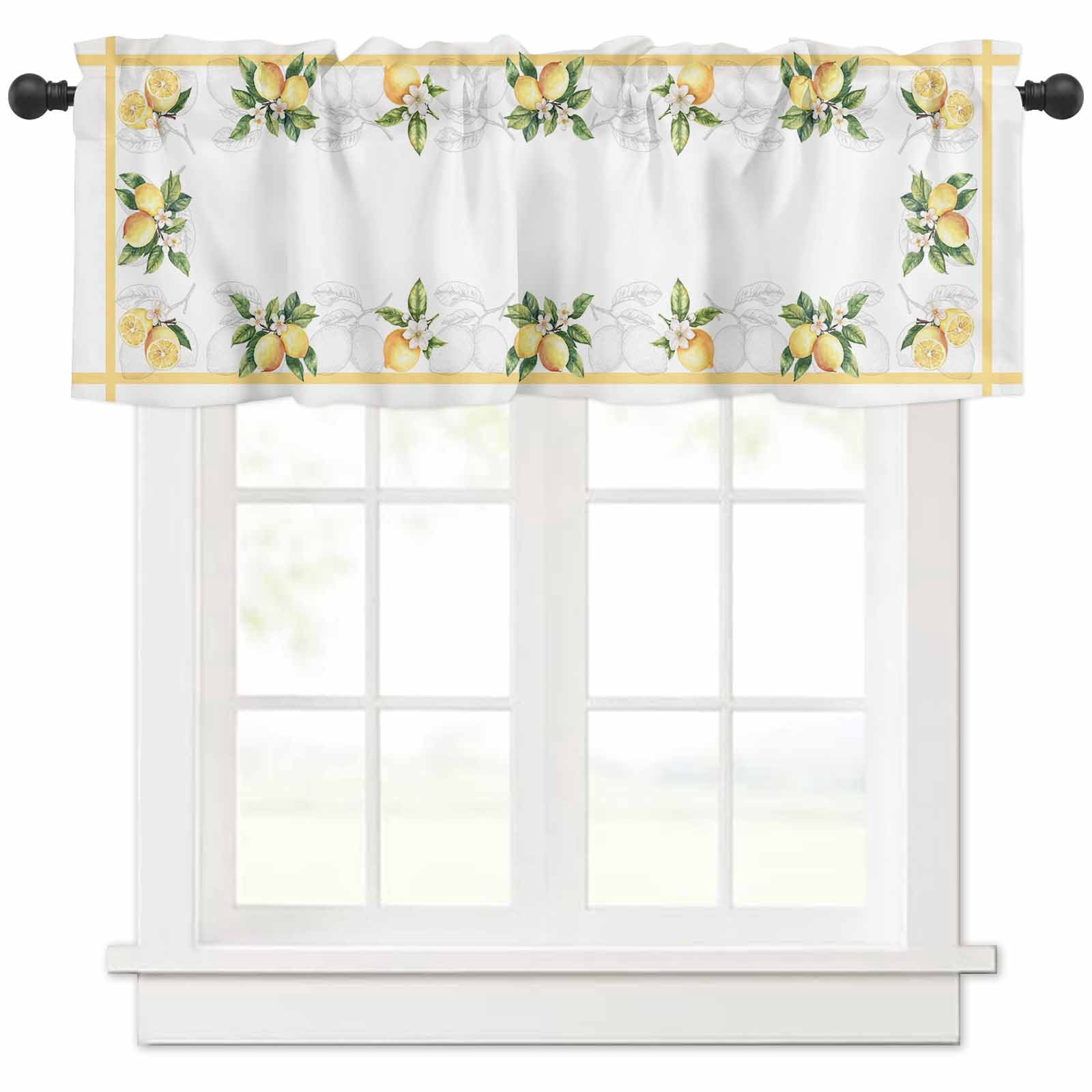 Hokiten Rod Pocket Curtain Valance, Lemon Yellow Farmhouse Window ...