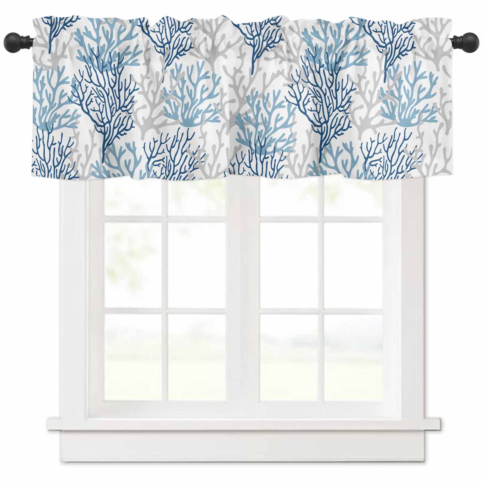 Hokiten Rod Pocket Curtain Valance, Navy Blue Coral Coastal Farmhouse ...