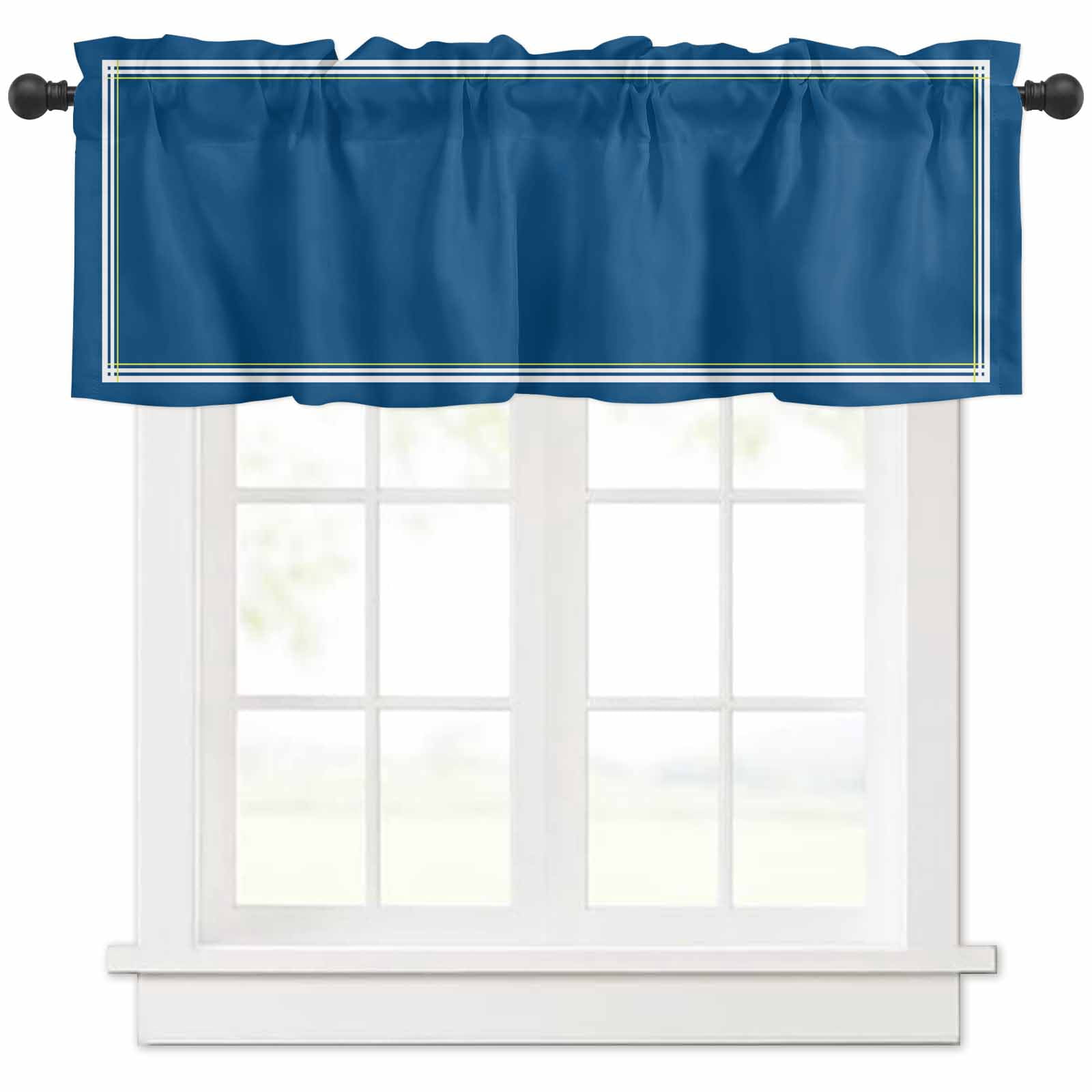 Hokiten Rod Pocket Curtain Valance, Navy Blue Line Farmhouse Window ...