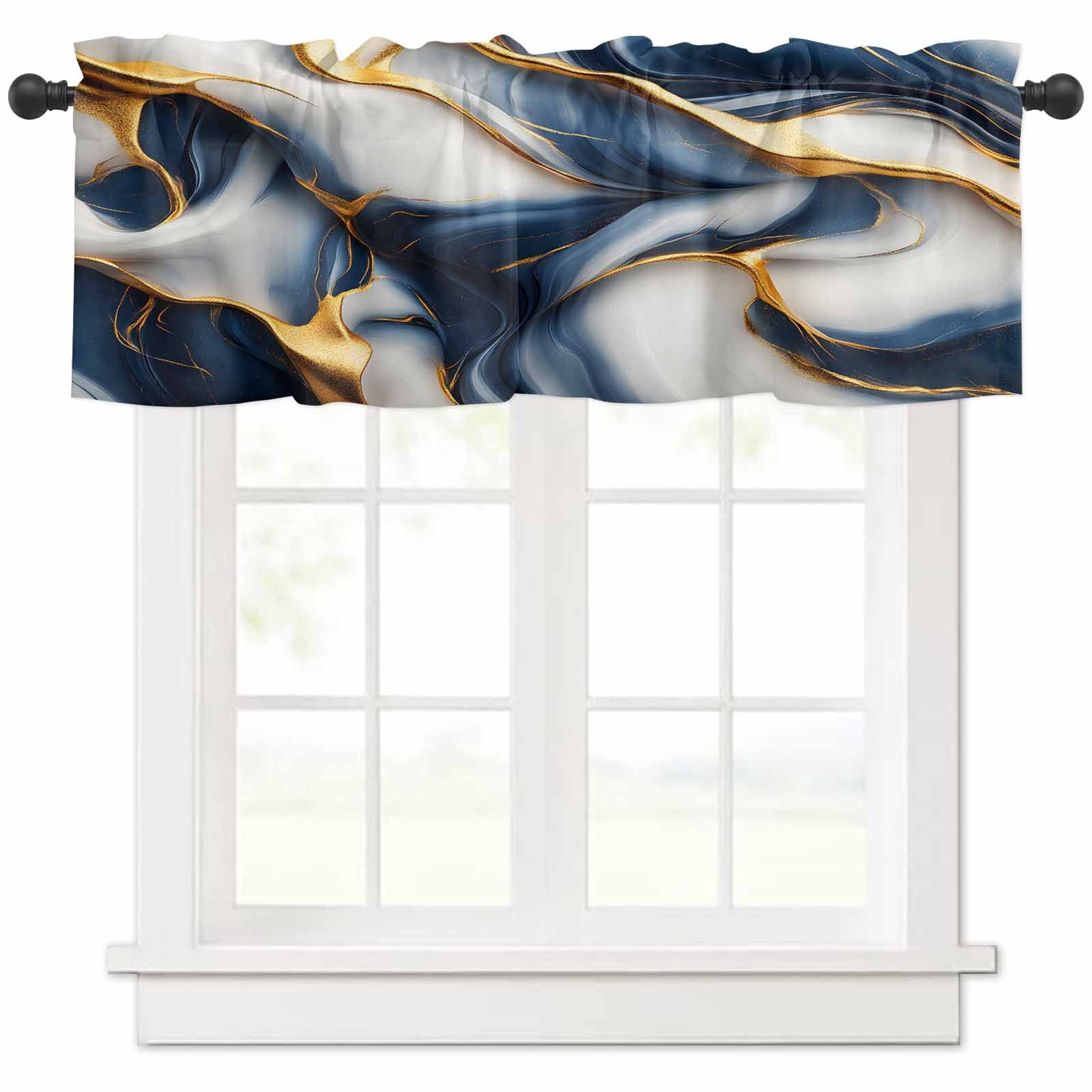Hokiten Rod Pocket Curtain Valance, Navy Blue Marble Farmhouse Window ...
