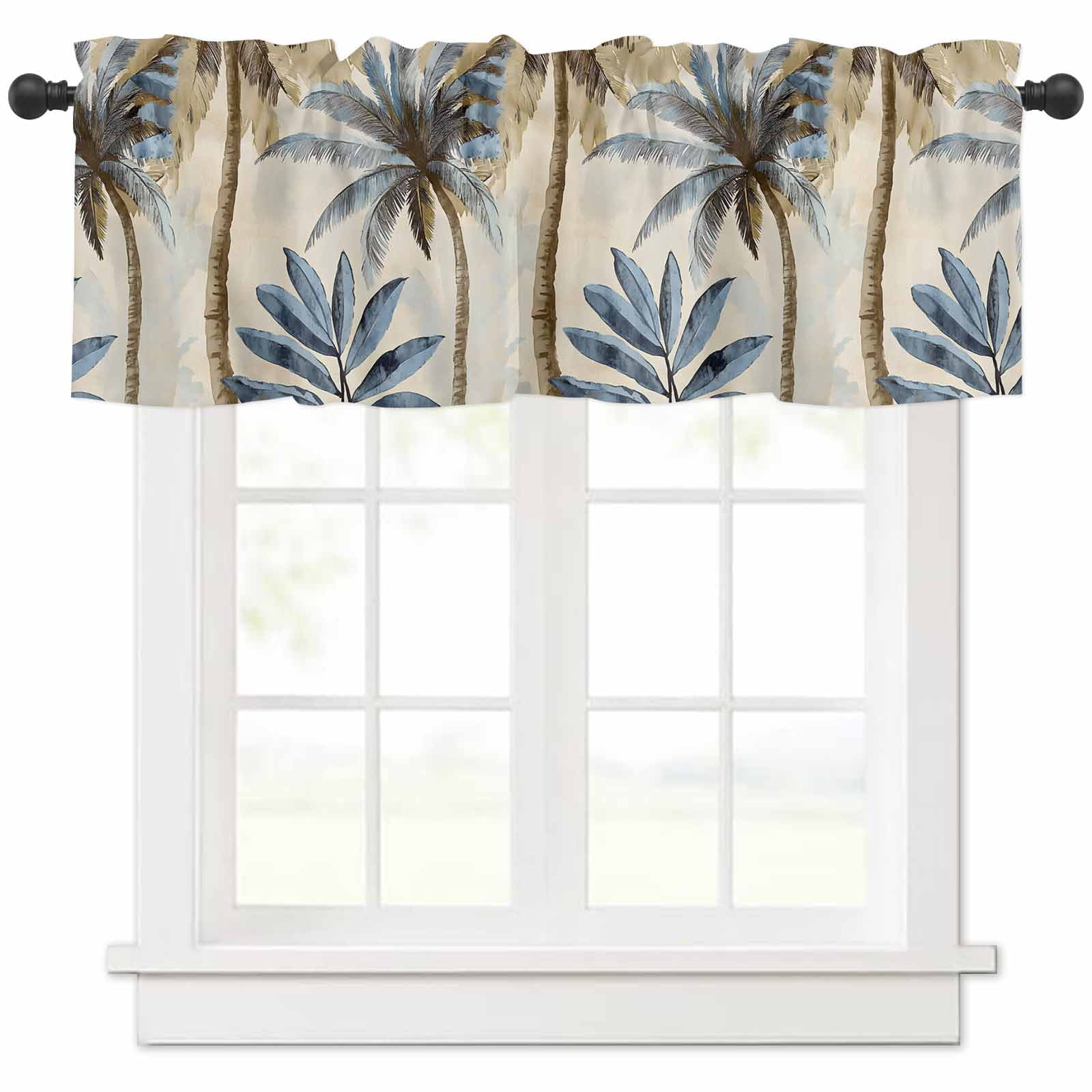 Hokiten Rod Pocket Curtain Valance, Navy Blue Palm Trees Farmhouse ...