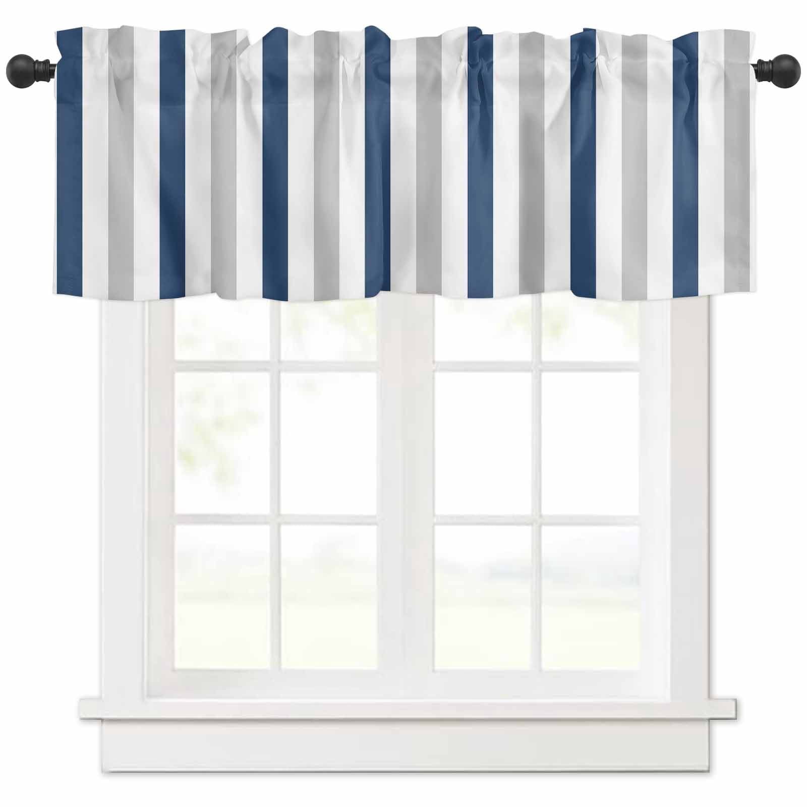 Hokiten Rod Pocket Curtain Valance, Navy Blue Striped Farmhouse Window ...