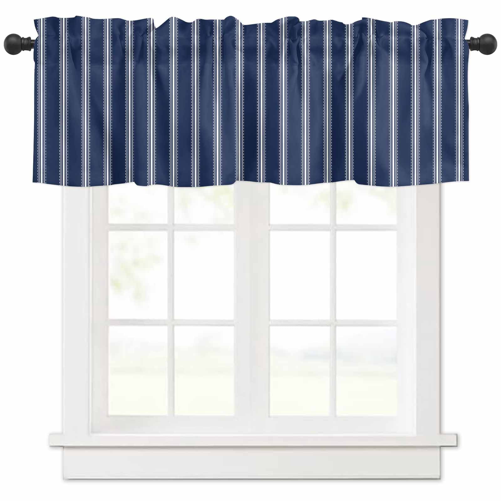 Hokiten Rod Pocket Curtain Valance, Navy Blue Striped Farmhouse Window ...