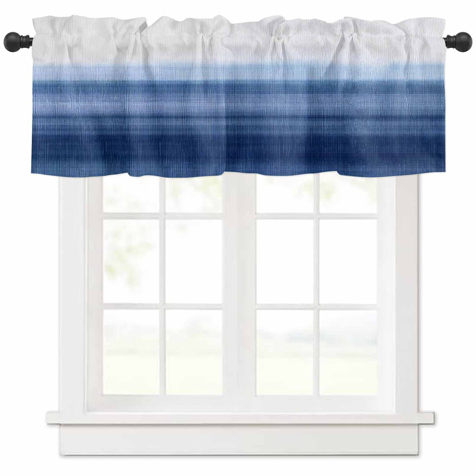 Hokiten Rod Pocket Curtain Valance, Navy Blue White Ombre Farmhouse ...