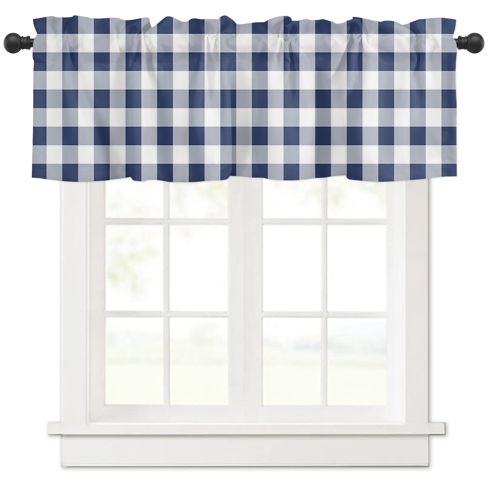 Hokiten Rod Pocket Curtain Valance, Navy Blue White Plaid Farmhouse ...
