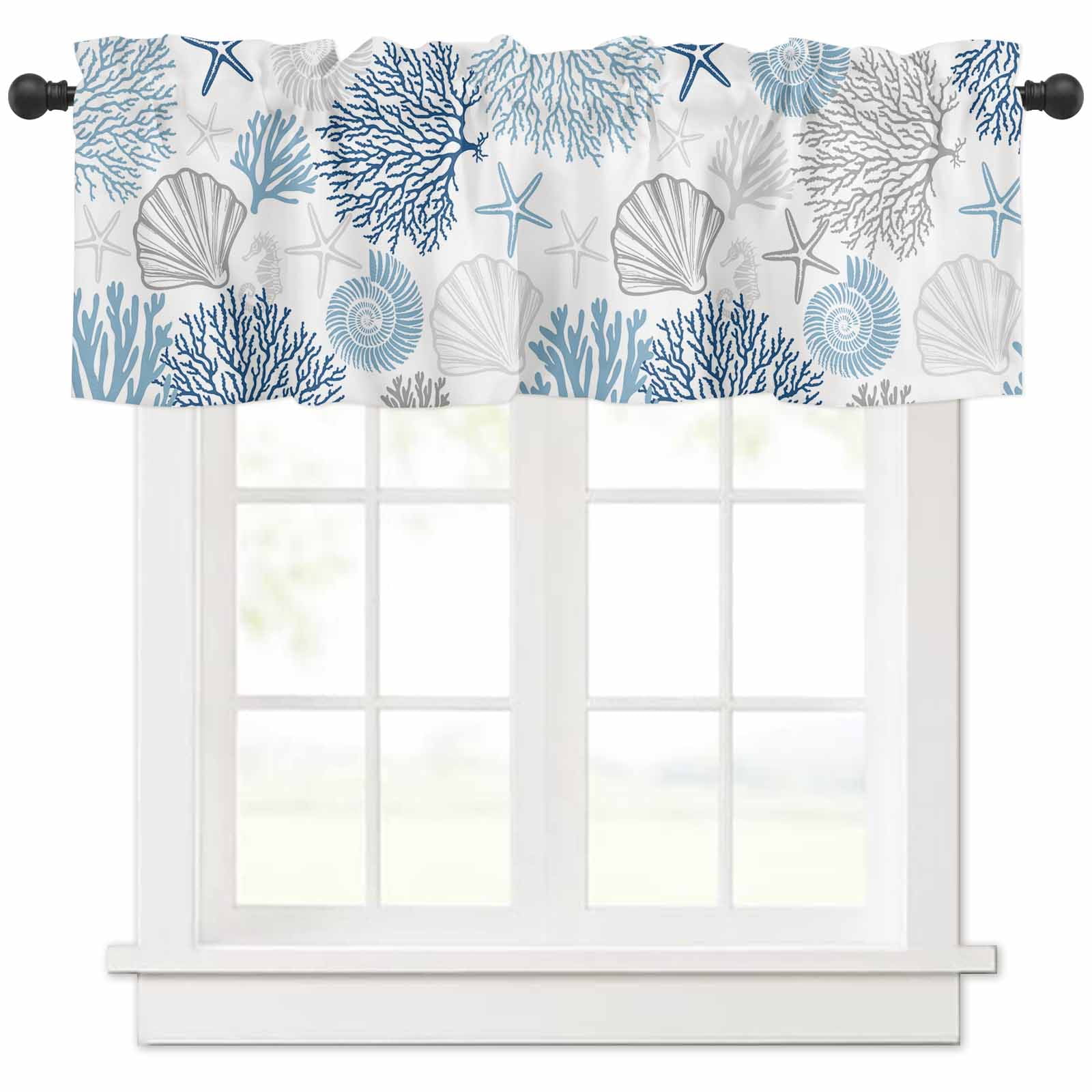 Hokiten Rod Pocket Curtain Valance, Ocean Blue Coral Farmhouse Window ...