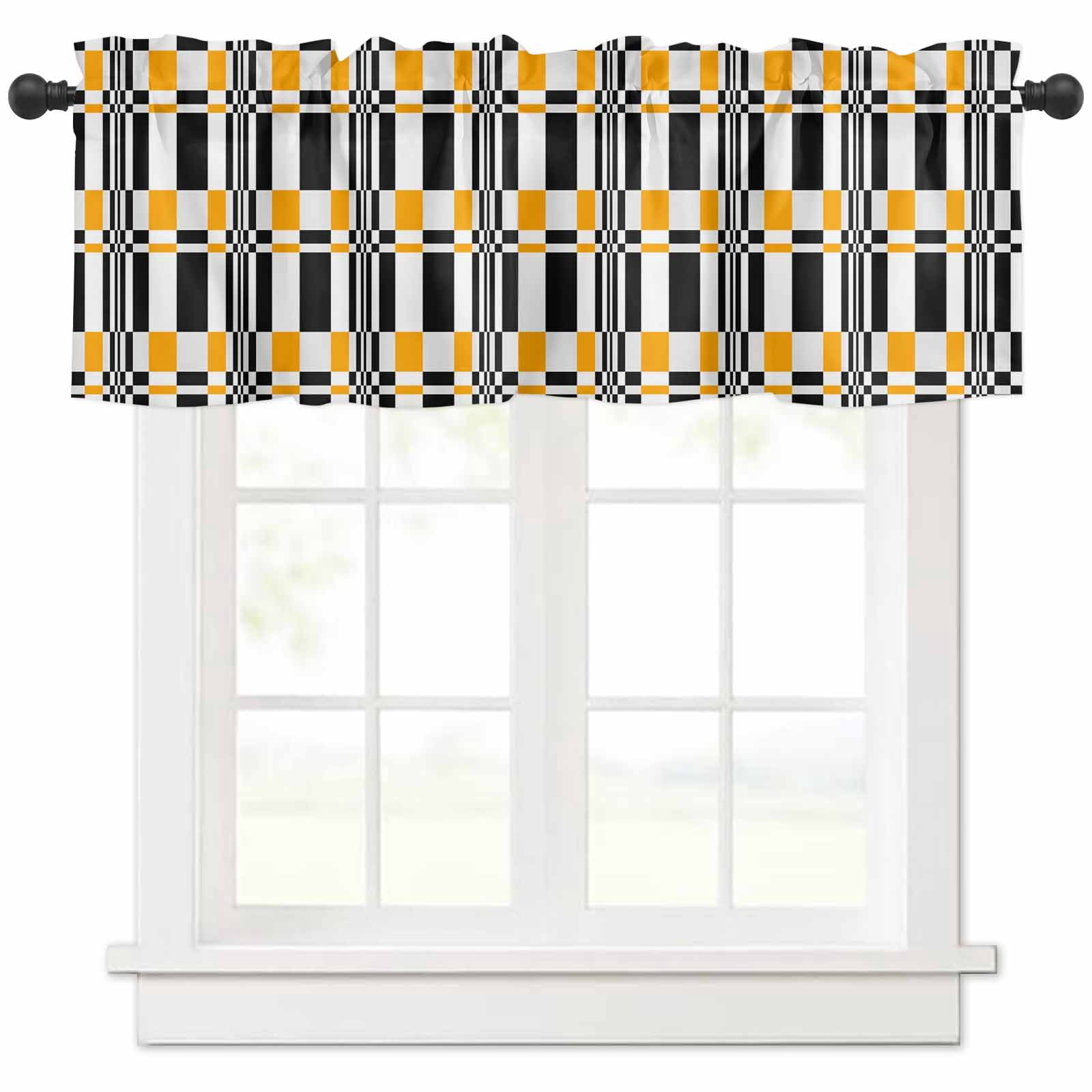 Hokiten Rod Pocket Curtain Valance, Orange Black Geometric Farmhouse ...