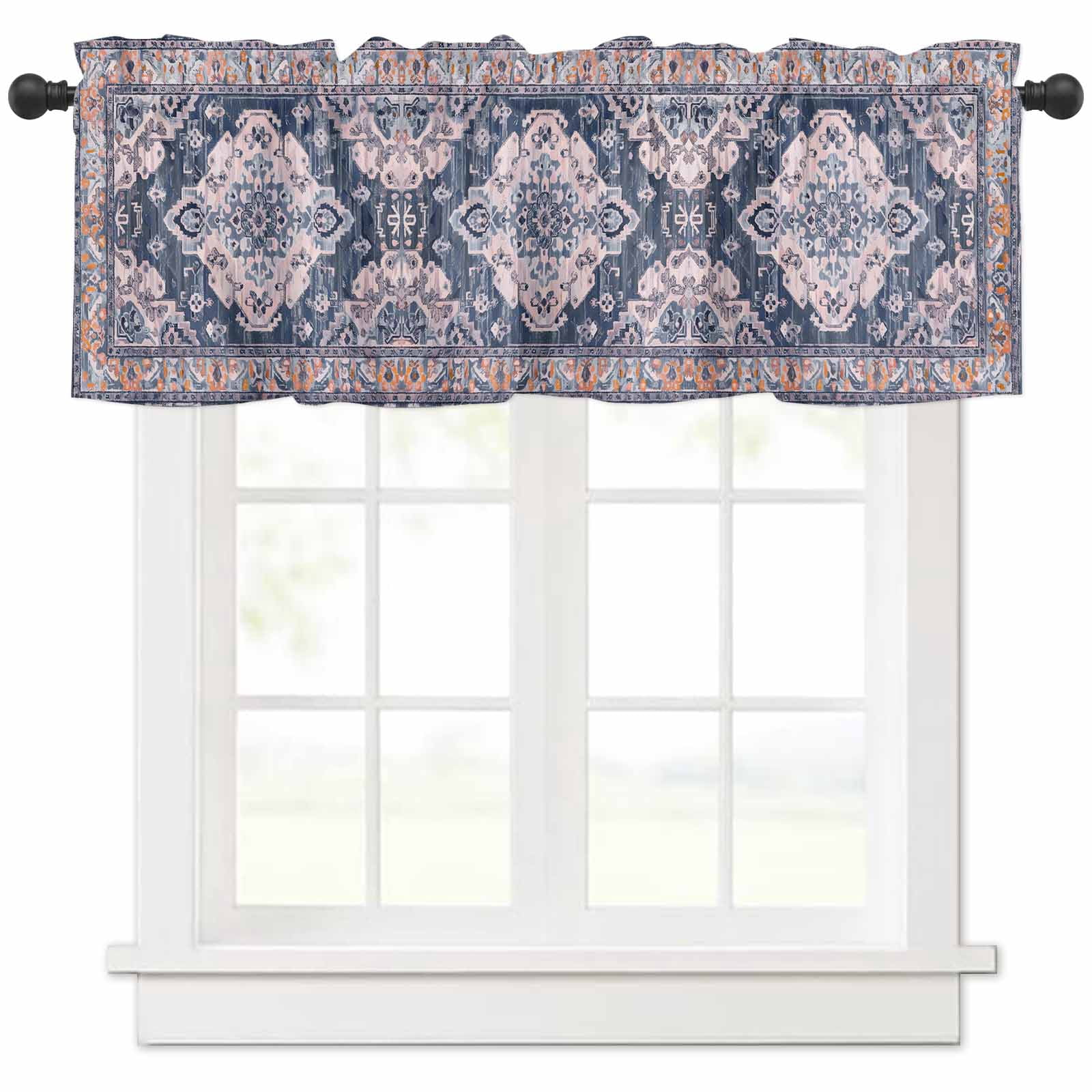 Hokiten Rod Pocket Curtain Valance, Orange Blue Boho Farmhouse Window ...