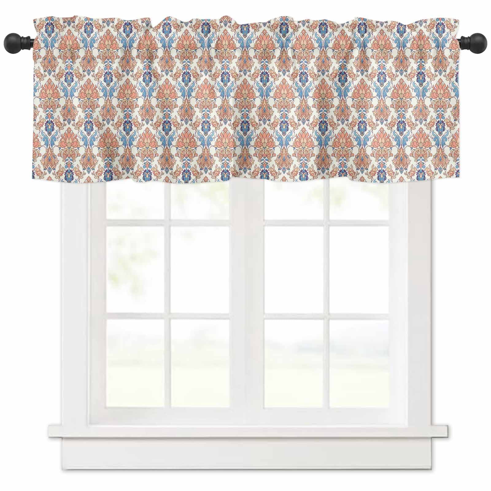 Hokiten Rod Pocket Curtain Valance, Orange Blue Geometric Farmhouse ...