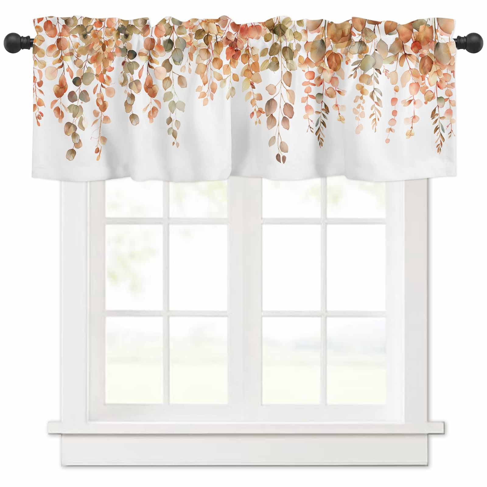Hokiten Rod Pocket Curtain Valance, Orange Botanical Farmhouse Window ...
