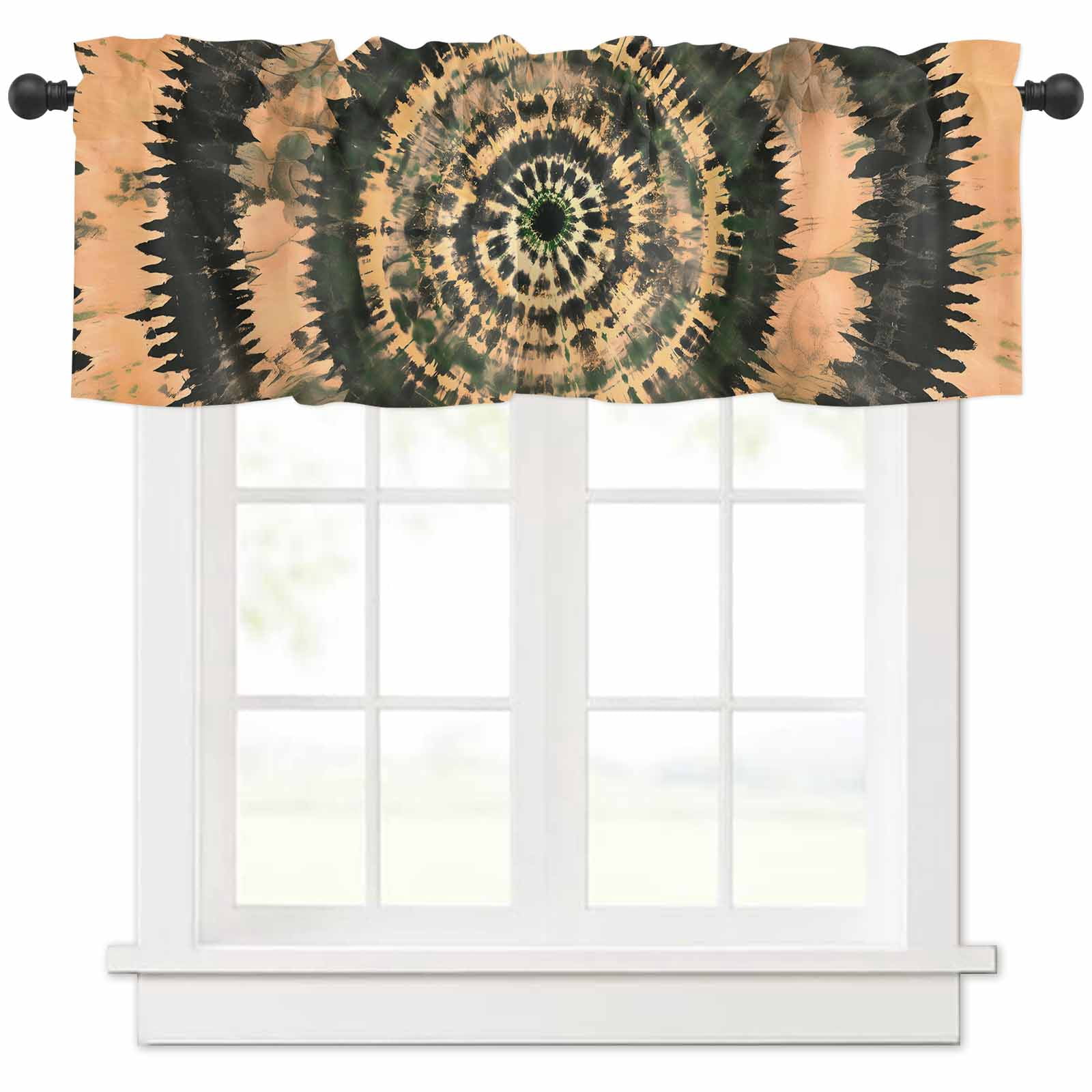 Hokiten Rod Pocket Curtain Valance, Orange Dark Green Farmhouse Window ...